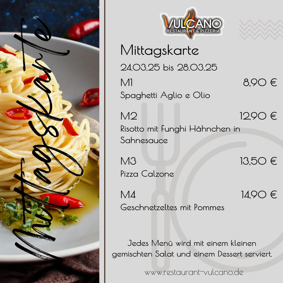 Mittagskarte - Restaurant Vulcano